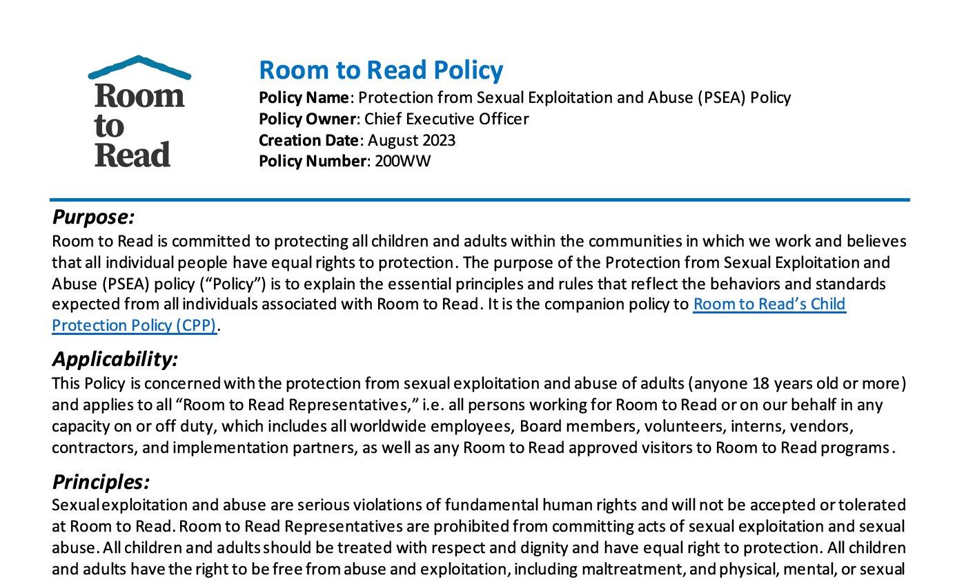 Compliance Policies - Room to Read